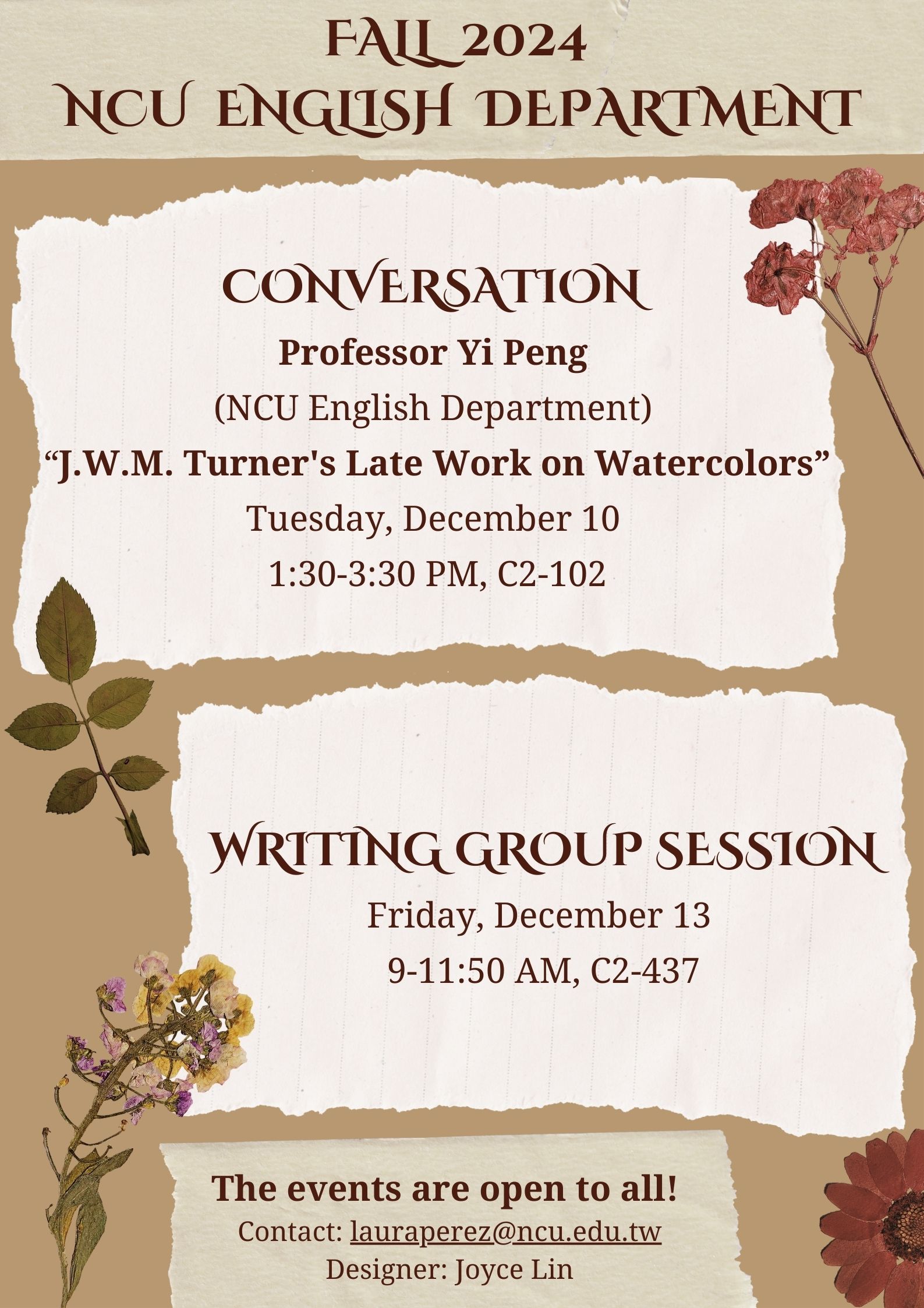Fall 2024 NCU English Department Conversation & Writing Group Session – 國立中央大學英美語文學系 Department ...